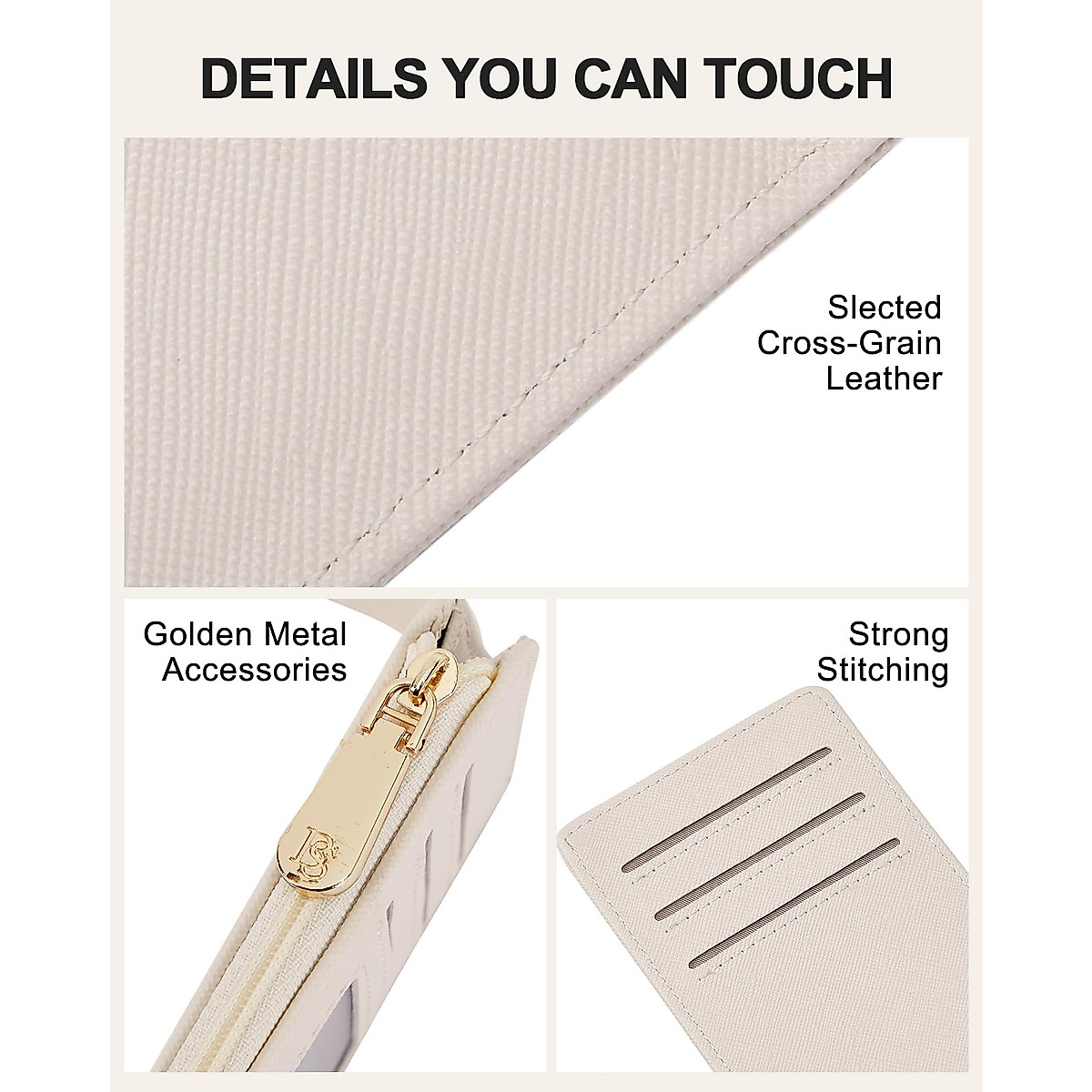 BOSTANTEN Slim Wallet Women RFID Blocking Card Holder Leather Bifold Wallet with Zipper Pocket Beige