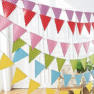 98FT Pennant Banner 6Pack 72PCS Triangle Flags Paper Pennant Bunting Garland Polka Dot Print Pennant Hanging Triangle Flags for Theme Party Decorations Supplies
