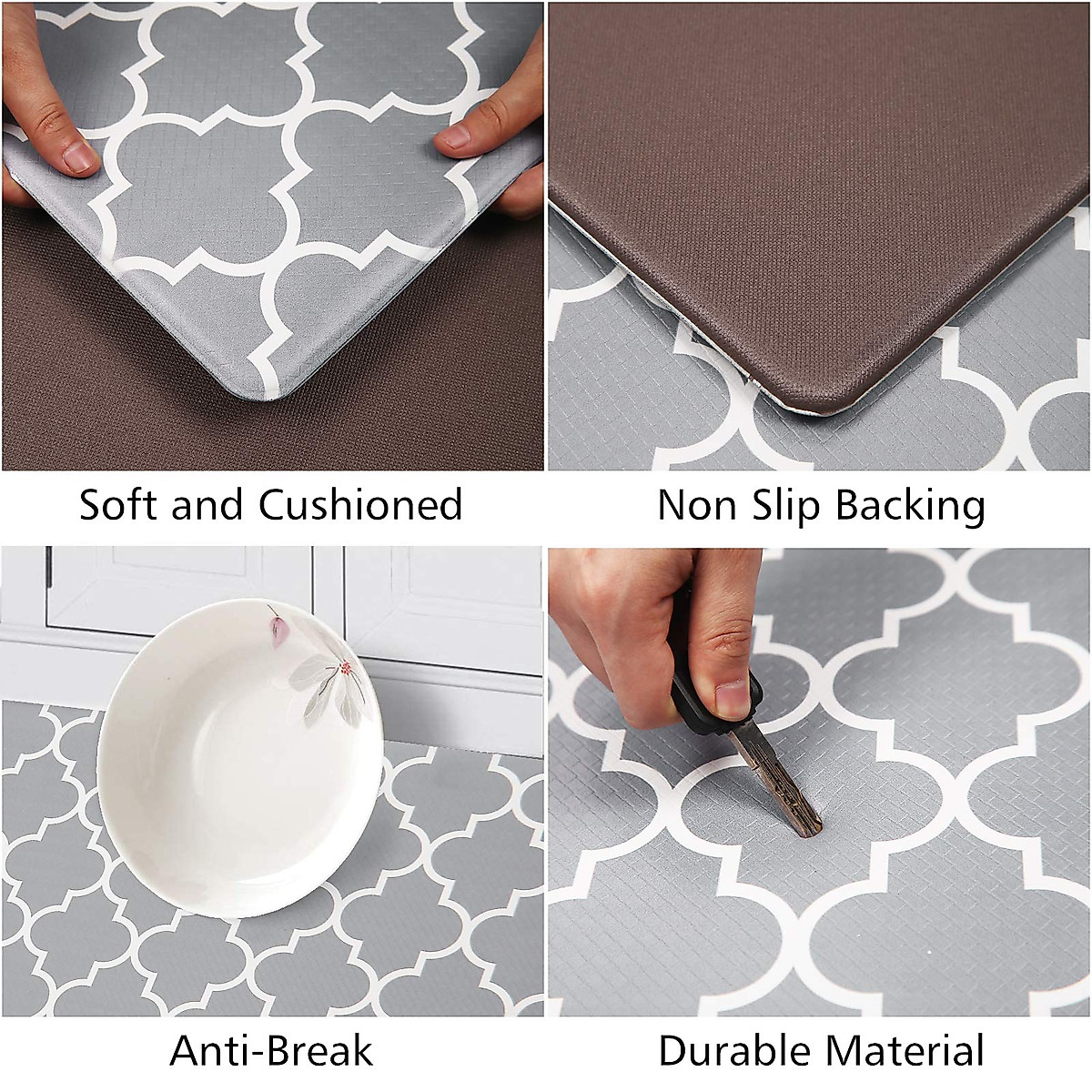 HEBE Anti Fatigue Kitchen Floor Mats Set of 2 Thick Cushioned Kitchen Rugs Mats Set Waterproof Non Slip Comfort Floor Rug Carpet for Kitchen Sink,Laundry 18"x30"+18"x48"