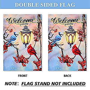 YMYIELD Welcome Winter Garden Flags 12x18 Double Sided Vertical Decorations, Christmas Garden Flag Blue Jays Cardinals Yard Outdoor Decoration