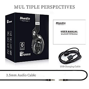Bluedio T2 Plus Turbine Wireless Bluetooth Headphones with Mic/Micro SD Card Slot/FM Radio (Black)