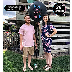 Jumbo Gender Reveal Confetti Balloons 2pcs 36" Black Boy or Girl Balloon Come with Blue Pink Confetti for Baby Gender Reveal Party Idea