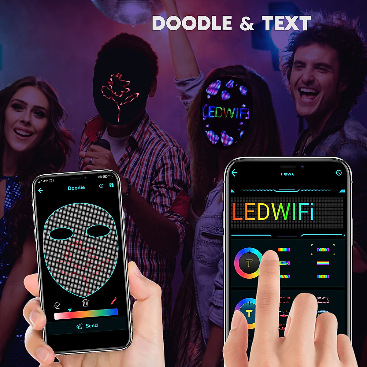 Rolapa Led Mask with WiFi Programmable, Light up Face Mask, LED Halloween Mask for Masquerade Costume Cosplay Party DJ, 2022 HD Mask