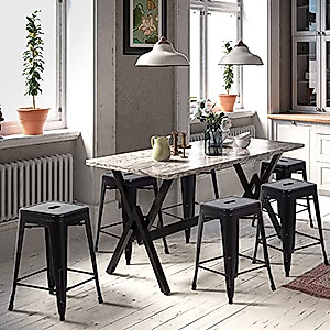 HCY Metal Dining Chairs Metal Bar Stools Kitchen Chairs 24 Inches Patio Chairs Set of 4 Stackable Chair for Indoor Outdoor (Black)