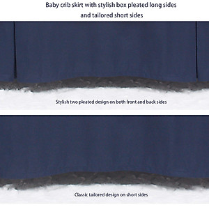 CaSaJa Classic Microfiber Crib Skirt with 2 Sides Pleated, Soft Breathable Dust Ruffle Fits Standard Crib and Toddler Bed, Navy Blue Color for Boys, 14 inches Drop, Navy