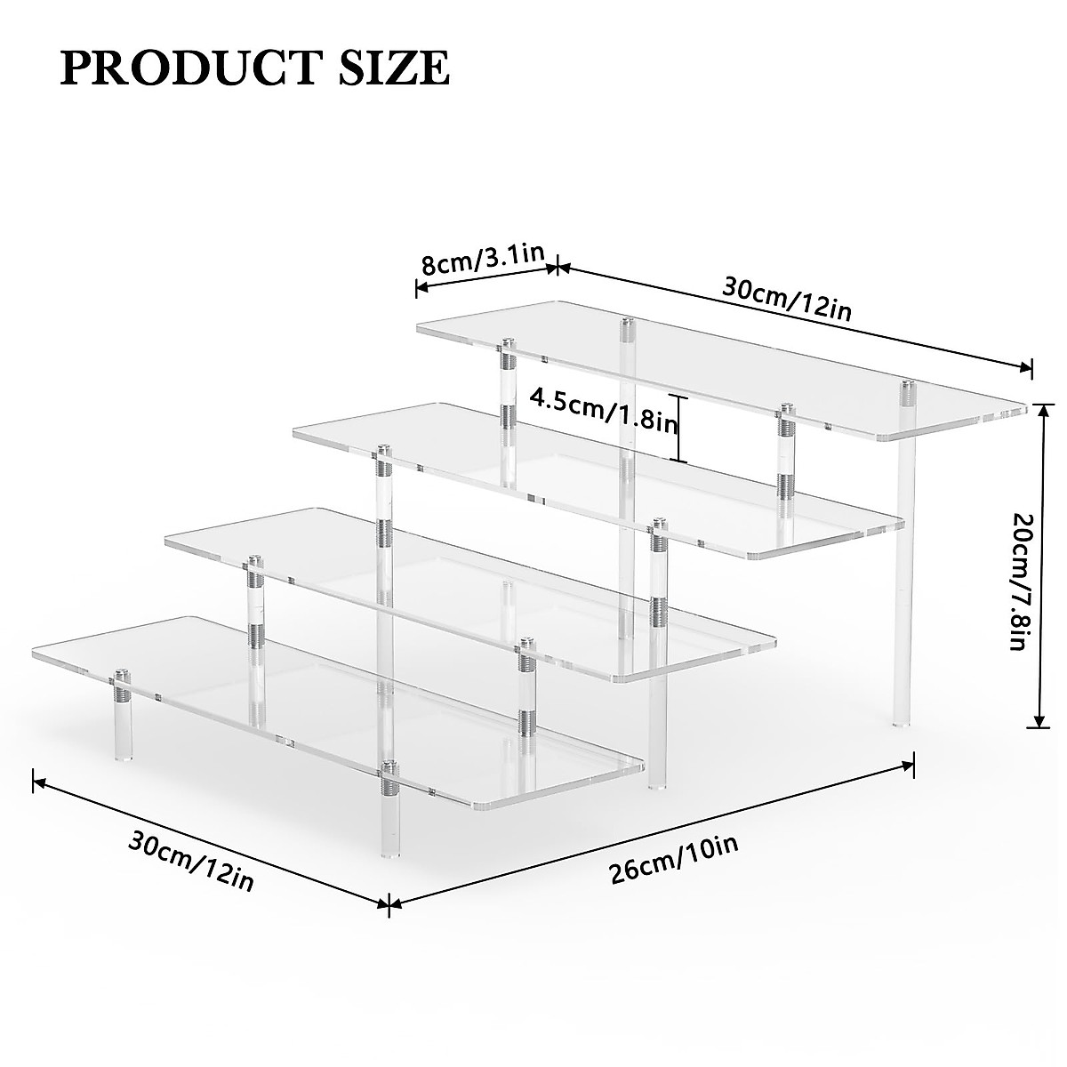 Acrylic Display Riser Stand Shelf Clear 4 Tier Cupcake Stand Perfume Display Holder Figures Desktop Decoration and Organizer Showcase Toys Retail Display Rack Candy Dessert Buffet 4 Step Collection (1 PACK)