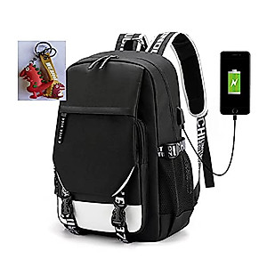 jupkem Anime Demon Backpack Bag USB with Charging Port Student School Bag Laptop Cosplay for Boys Girls (Black, One Size)