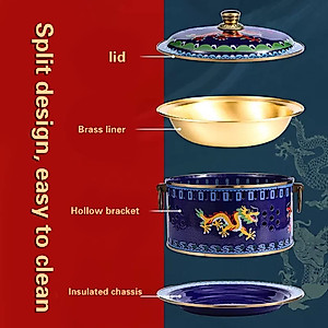 Copper Hot Pot Old Beijing Shabu Shabu Alcohol Stove Commercial Thickened Meal Portion Pot (Color : Blue, Size : 30 * 24cm)