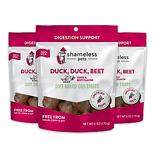 SHAMELESS PETS Soft-Baked Dog Treats, 6oz (Duck Duck, Beet 3-Pk) | Natural, Grain-Free Dog Biscuits | Supports Healthy Digestion | Made w/Upcycled Ingredients