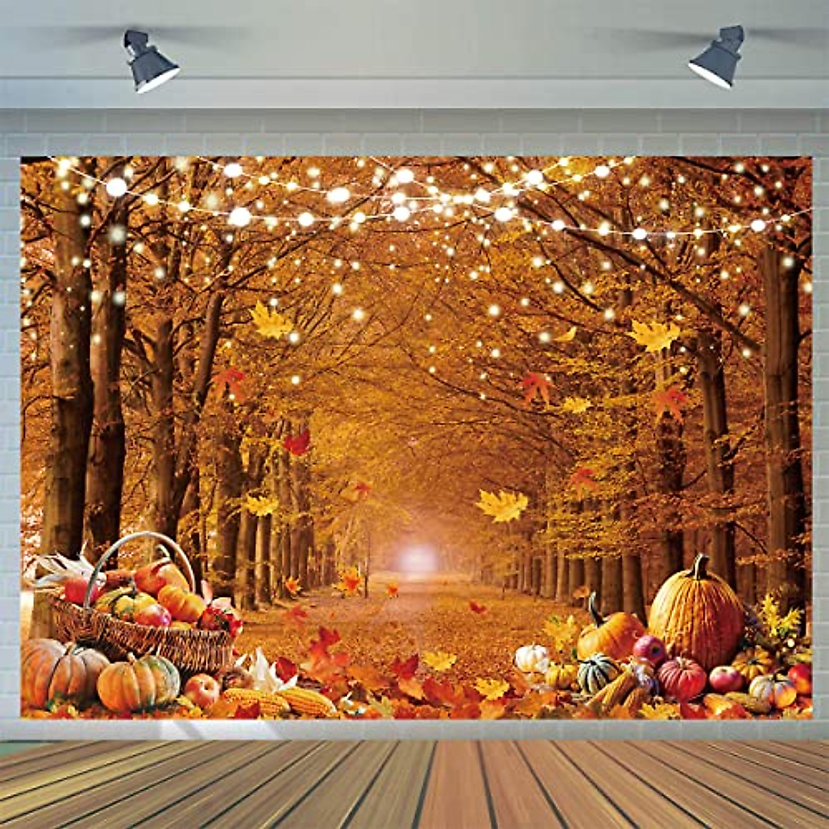 CYLYH 7x5ft Fall Photography Backdrop Autumn Maple Forest Leaves Pumpkin Party Background Thanksgiving Party Supplies Farm Harvest Event Banner Thanksgiving Photo Booth Props CY579