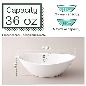 DOWAN 9" Porcelain Serving Bowls, Large Serving Dishes for Fathers Day, 36 Oz for Salad, Side Dishes, Pasta, Oval Shape, Microwave & Dishwasher Safe, Good Size for Dinner Parties, Set of 4, White
