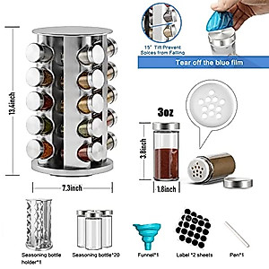Revolving Spice Rack Organizer Countertop, Spinning Herb and Spice Storage Rack Tower Organizer with 20 Empty Jars, Rotating Spice Holder Shelf Seasoning Rack Shelf, Spice Seasoning Bottle Organizer