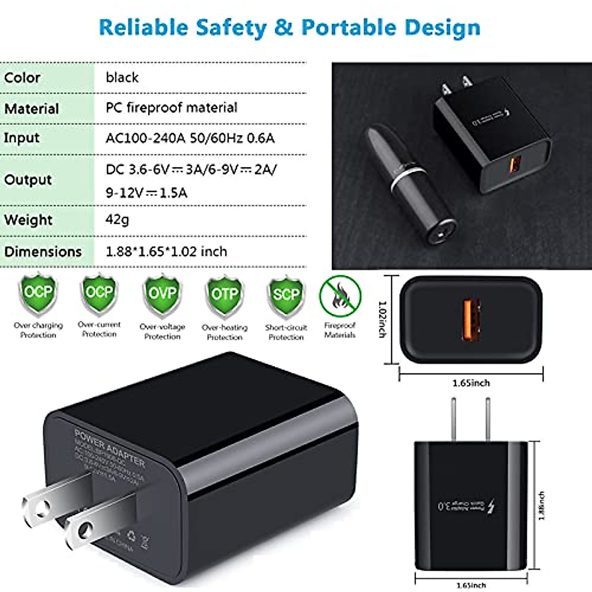 Type C Charger Fast Charger for Samsung Galaxy S23 S22 S21 S20 A53 A13 A12 A32 A52 A51,LG Stylo 6 5,Moto G Pure/G Power/G Stylus/G Play,Quick Charge 3.0 Car Charger Wall Adapter +3FT 6FT USB C Cable