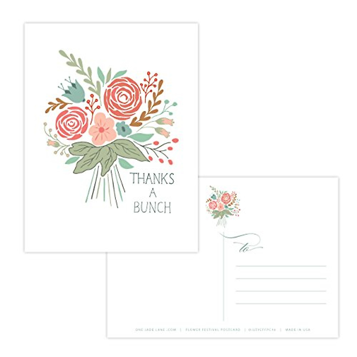 One Jade Lane - Floral Festival Thank You Cards (Self-mailer) POSTCARDS "Postage Saver" (Set of 40).