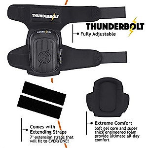 Thunderbolt Knee Pads for Work with Kevlar Thread - Construction, Flooring, Gardening, Cleaning, with Double Gel, Thick Foam Cushion and Strong Adjustable Non-Slip Straps
