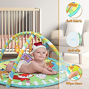 Kirumie Baby Play Gym, Baby Play Mats for Babies and Toddlers with 5 Toys. Visual, Hearing, Touch, Cognitive Development Baby Tummy Time Activity Mat, Gift Idea for Newborns with Storage Bag.