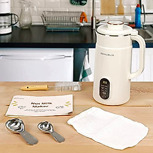 Geniuslix Automatic Vegan Nut Milk Maker Machine - Auto Clean & Temperature Control Soy Milk Maker, Homemade Non-Dairy Beverages - Oat/Coconut/Cashew/Almond Milk Machine with Recipe