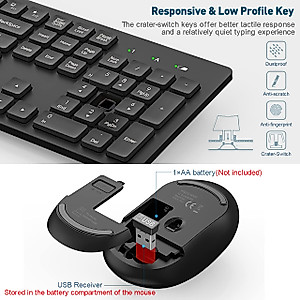 RATEL Wireless Keyboard Mouse Combo, 2.4GHz Slim Full-Sized Silent Wireless Keyboard and Mouse Combo with USB Nano Receiver for Laptop, PC (Black)
