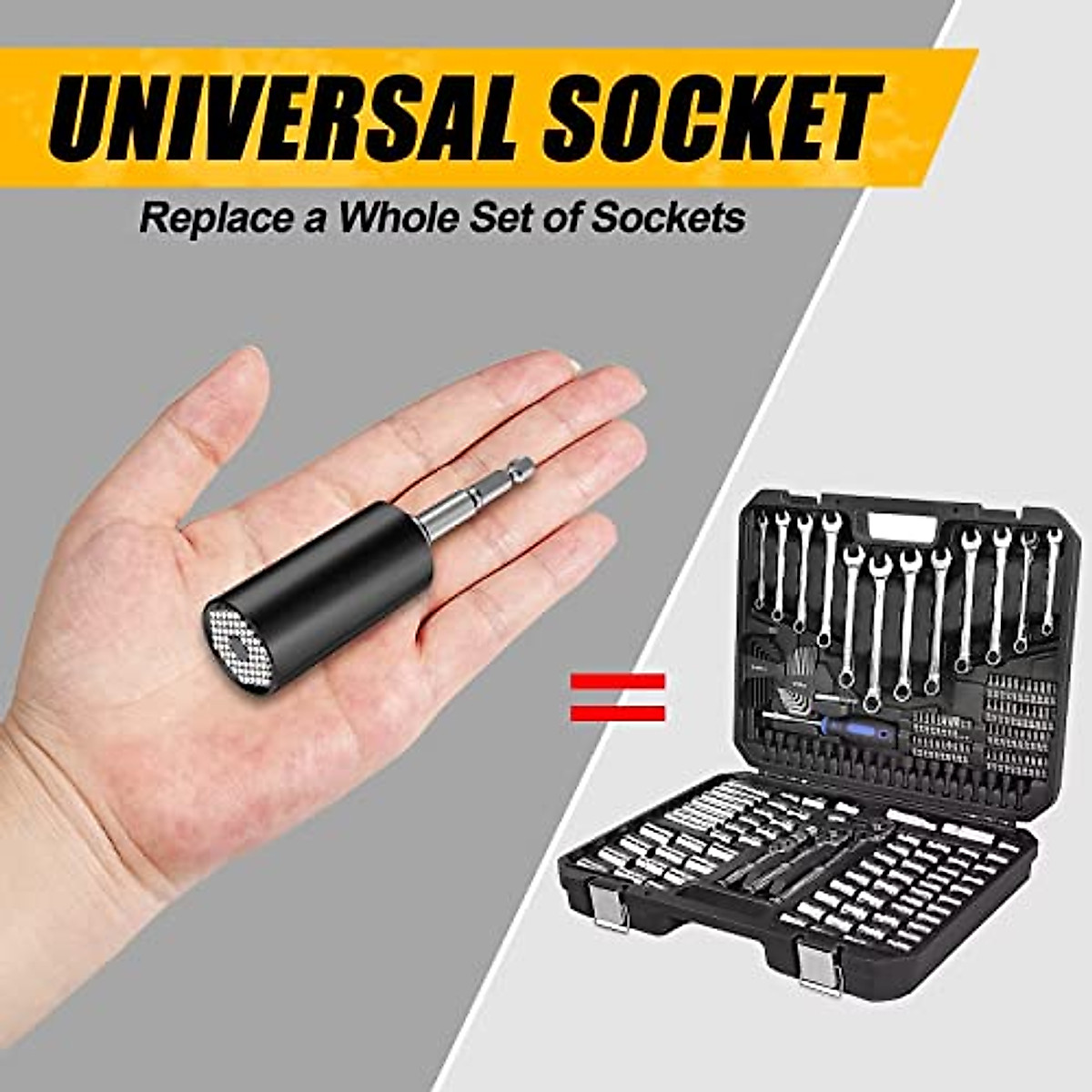 PAUGGE Universal Super Socket, Cool Gadgets Tools Birthday Gifts for Men Dad Boyfriend Husband Him Handyman, Socket Set with Multifunction Adapter to Unscrew Any Bolt(7-19mm) - Black