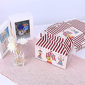 KEPATO 24PCS Carnival Circus Theme Party Decoration Favor Cupcake Paper Treat Boxes, Gift Cake Goody cookie Goodies Gable Treat Box, Baby Shower Birthday Party Supplies