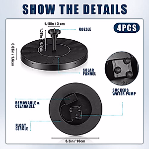 Kittmip 4 Pack Solar Bird Bath Fountain Pump Solar Fountain with 6 Nozzle Solar Water Fountain Floating Solar Fountain Panel Solar Powered Bird Bath Fountain for Pond Garden Fish Tank Pool (6.3 Inch)