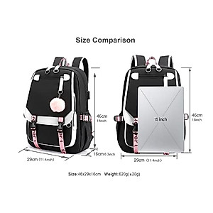 Gengx Teen Wednesday Addams Casual Rucksack-Waterproof Bookbag with USB Charging Port Classic Laptop Bag for Student