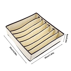 AUNMAS Underwear Drawer Organizer, Clothes Organizer Drawers Foldable Portable Storage Box Divider Case Container for Underpants Bra Underwear Socks Ties (Beige-7 Cells)