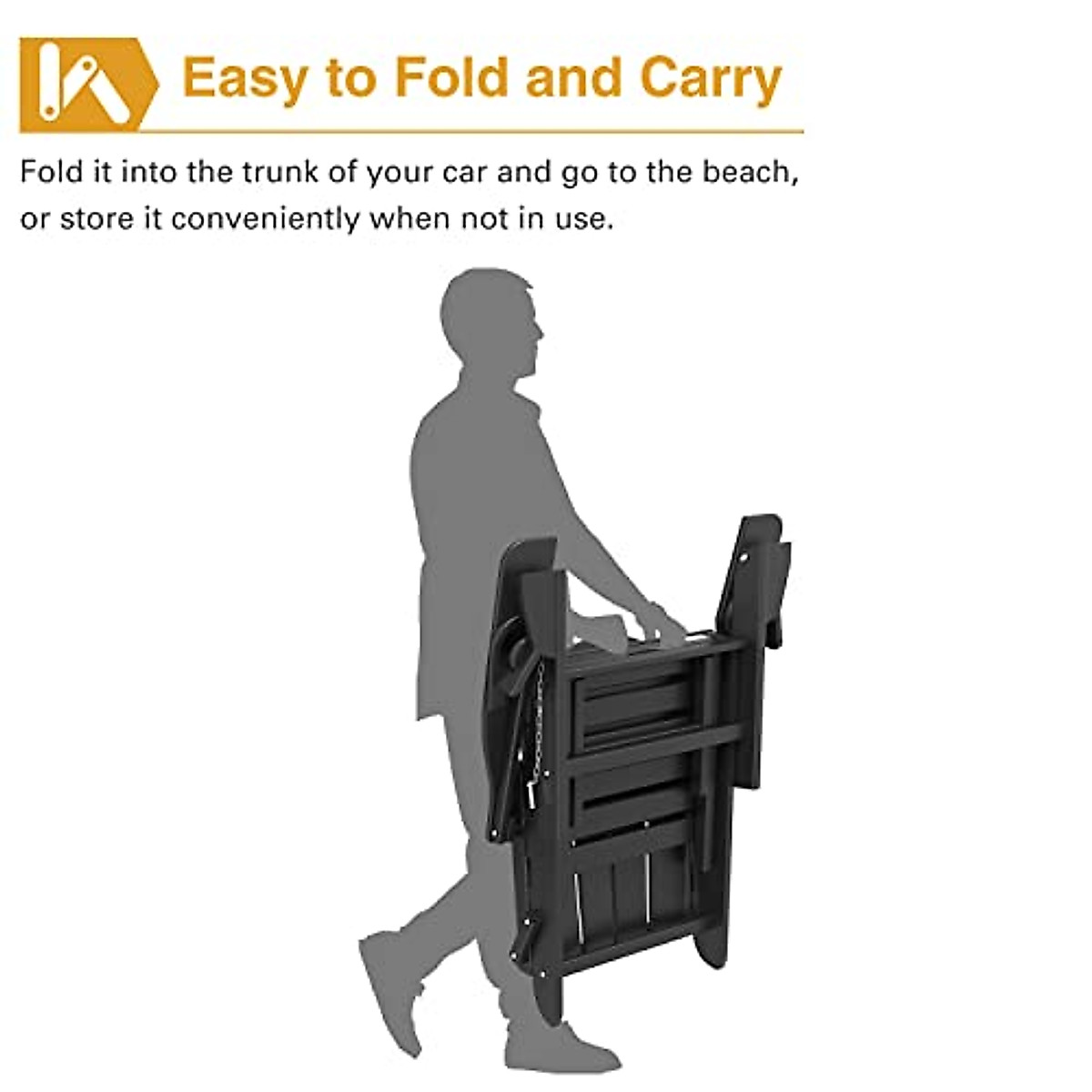 Mdeam Folding Adirondack Chair Lawn Outdoor Fire Pit Chairs Weather Resistant with 2 Cup Holder/Adirondack Retractable Ottoman（Black）