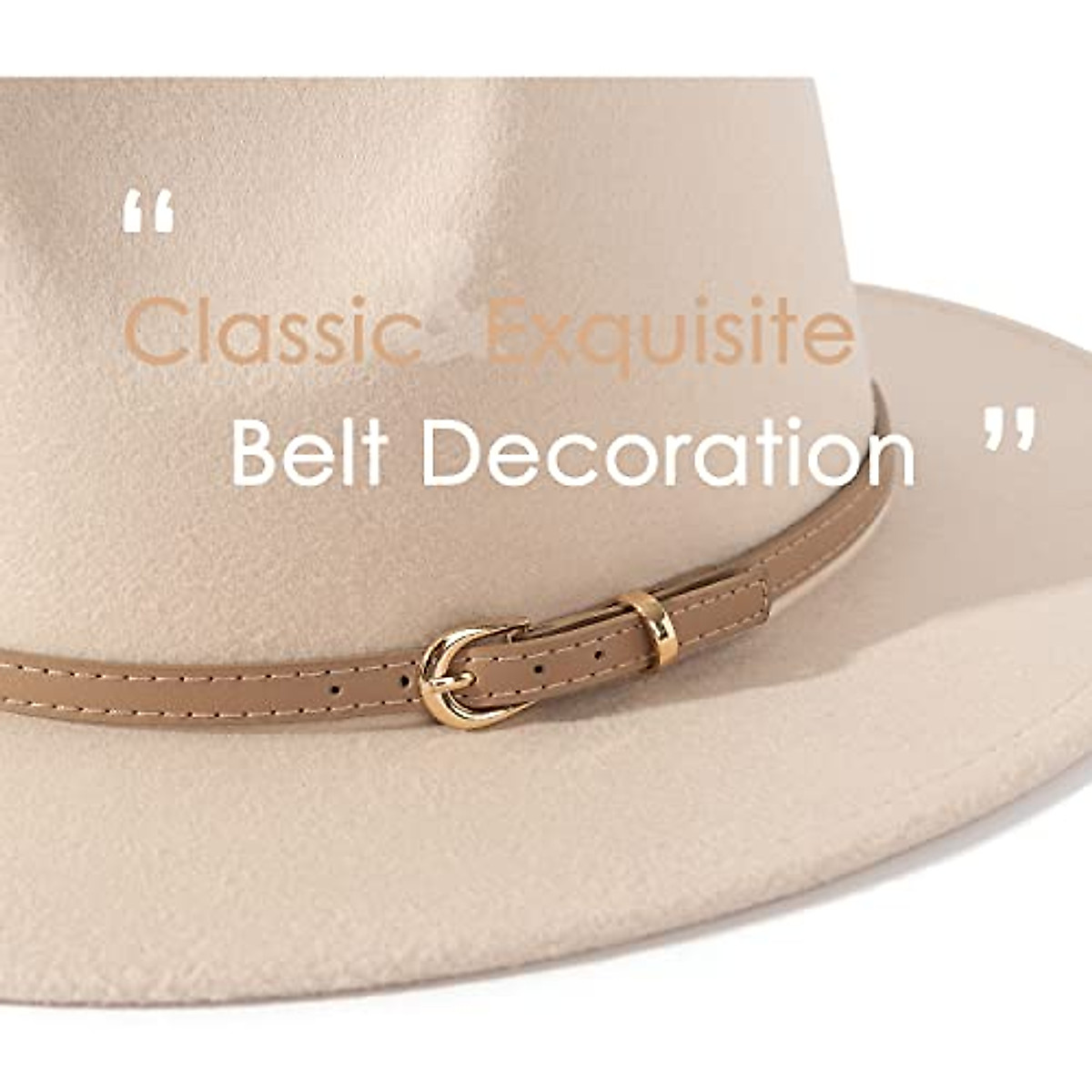 Lisianthus Women Classic Felt Fedora Wide Brim Hat with Belt Buckle A-Creamy