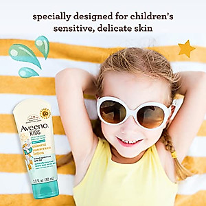 Aveeno Kids Continuous Protection Zinc Oxide Mineral Sunscreen Lotion for Children's Sensitive Skin with Broad Spectrum SPF 50, Tear-Free, Sweat- & Water-Resistant, Non-Greasy, 3 fl. oz