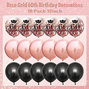 60th Birthday Decorations for Women, Rose Gold Happy 60th Birthday Banner Yard Sign, Black Rose Gold 60th Birthday Balloons for 60th Birthday Anniversary Party Decorations Supplies (9x1.2ft)
