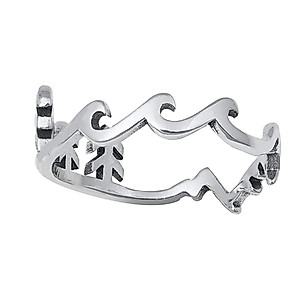 Beautiful Scenic Nature Tree Ocean Band Sterling Silver Ring Size 9