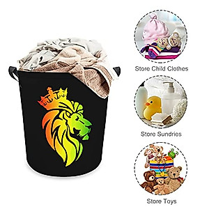 Rasta Lion Crown Foldable Laundry Basket Waterproof Hamper Storage Bin Bag with Handle 16.5"x 16.5"x 17"