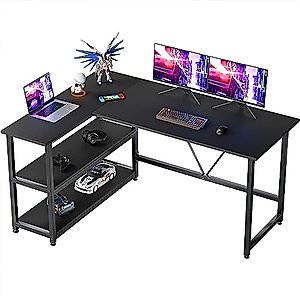 GreenForest 51 inch L Shaped Gaming Desk Small Reversible Corner Gaming Computer Desk with Storage Shelves for Home Office PC Workstation Laptop Table, Black