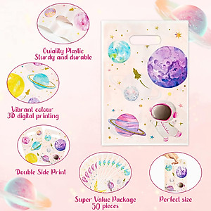 ANGOLIO Pink Outer Space Party Bags - 50Pcs Back to School Candy Treat Bags Outer Space Planets Solar System Theme Party Favors Decor Snack Bags Summer Supplies for Kids Birthday Party Baby Shower