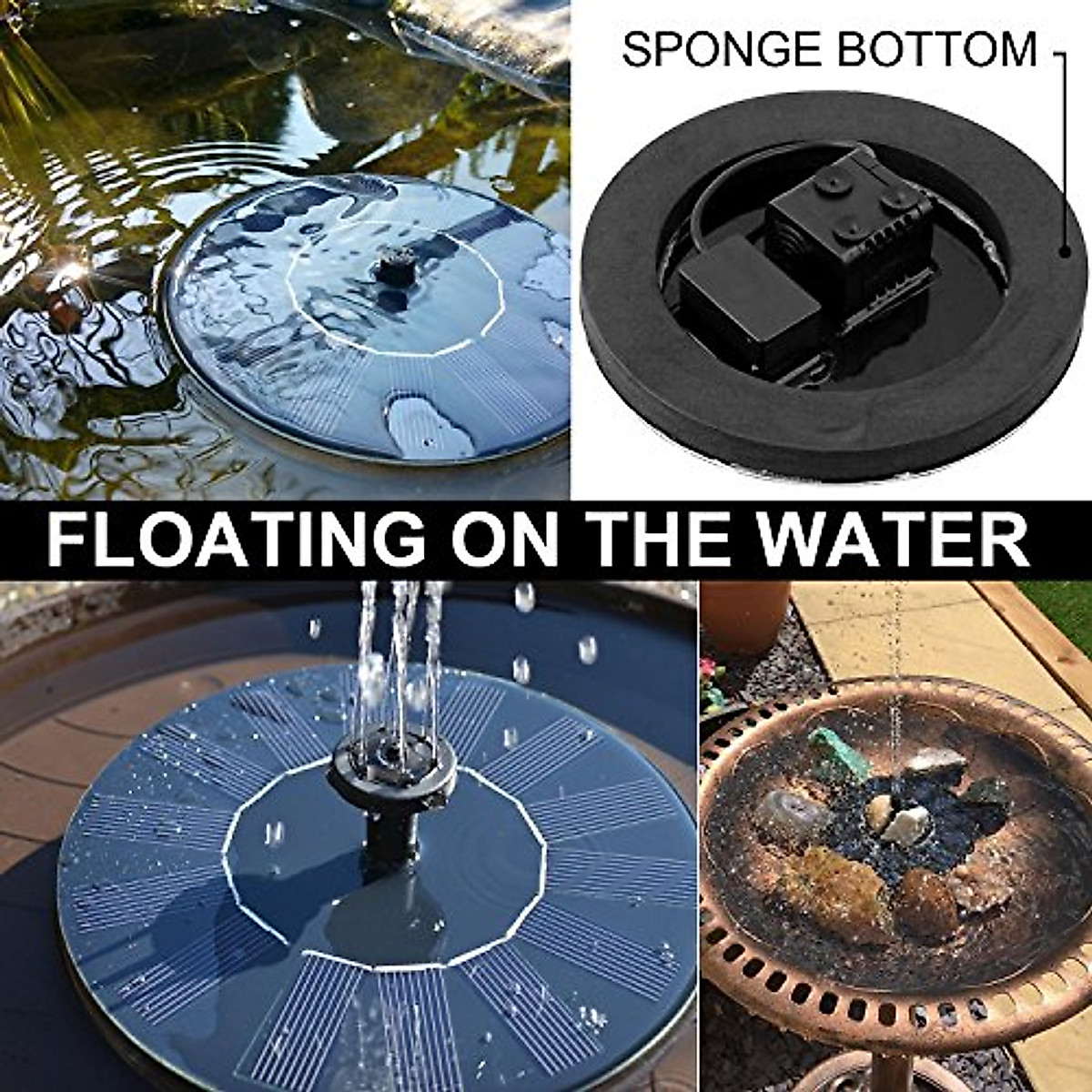 Solar Fountain Pump, Free Standing 1.4W Bird Bath Fountain Pump for Garden and Patio, Solar Panel Kit Water Pump