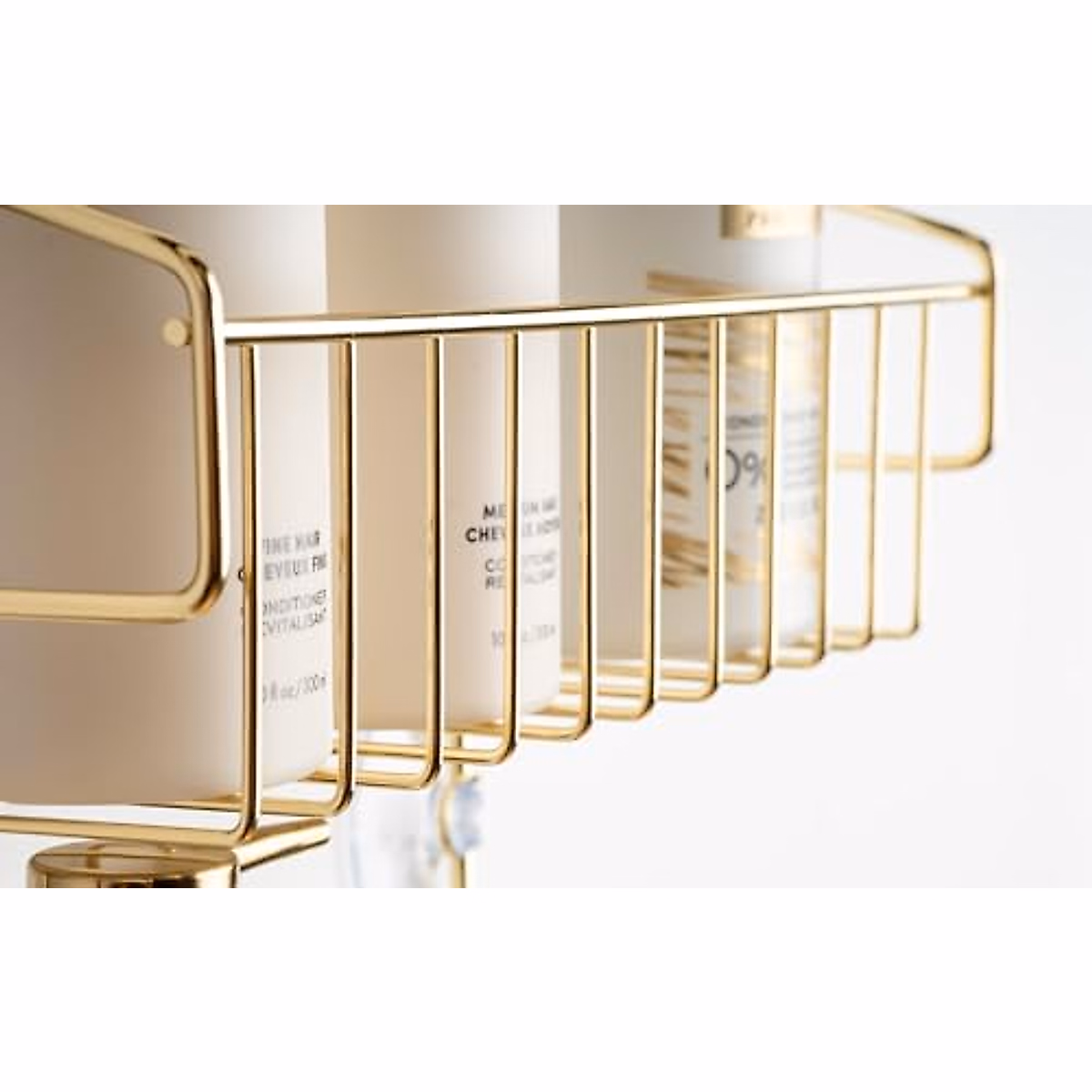 SIMPLI COZY Large Iron Gold Shower Caddy – No Drilling Required – Two-Tier Storage – Razor & Loofah Holders – Ideal for Modern & Clean Aesthetic Decor 4.5" D x 12" W x 27" H