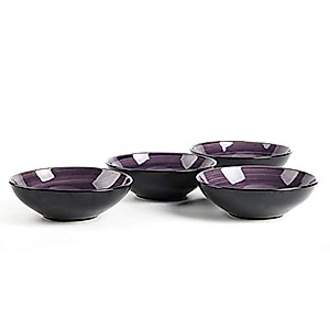 HomeVss, Stoneware Sonoma 16pc Dinnerware Set, Black + Speckled Spin Wash Purple, 16pc Set