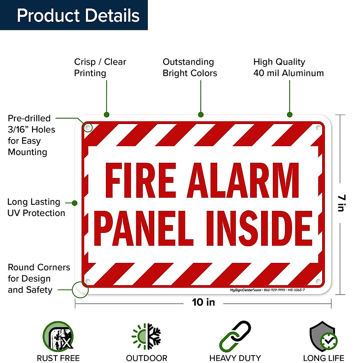 Fire Alarm Panel Inside Sign, 10x7 Inches, Rust Free .040 Aluminum, Fade Resistant, Made in USA by My Sign Center