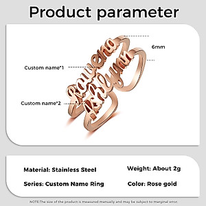 Luxladis Custom Name Ring Personalized Rings for Women Trendy 925 Sterling Silver Custom Initial Statement Ring Gift for Women Teen Girls (2 names ring)