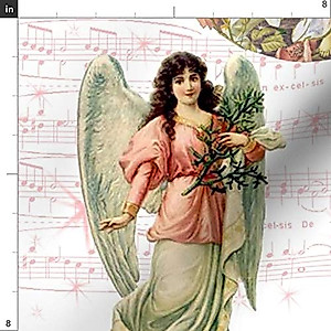 Spoonflower Fabric - Angels High Christmas Victorian Music Stars Pink White Cloth Printed on Petal Signature Cotton Fabric by The Yard - Sewing Quilting Apparel Crafts Decor