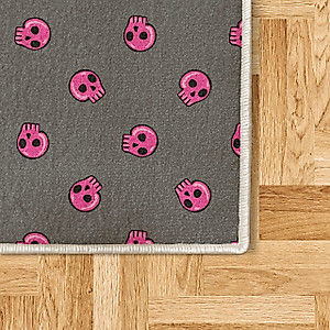 Ambesonne Skull Decorative Area Rug, Hand Drawn Style Pink Emo Skulls Teenager Lifestyle Youth Culture, Quality Carpet for Bedroom Dorm Living Room, 5' 1" X 7' 5", Dark Taupe Hot Pink
