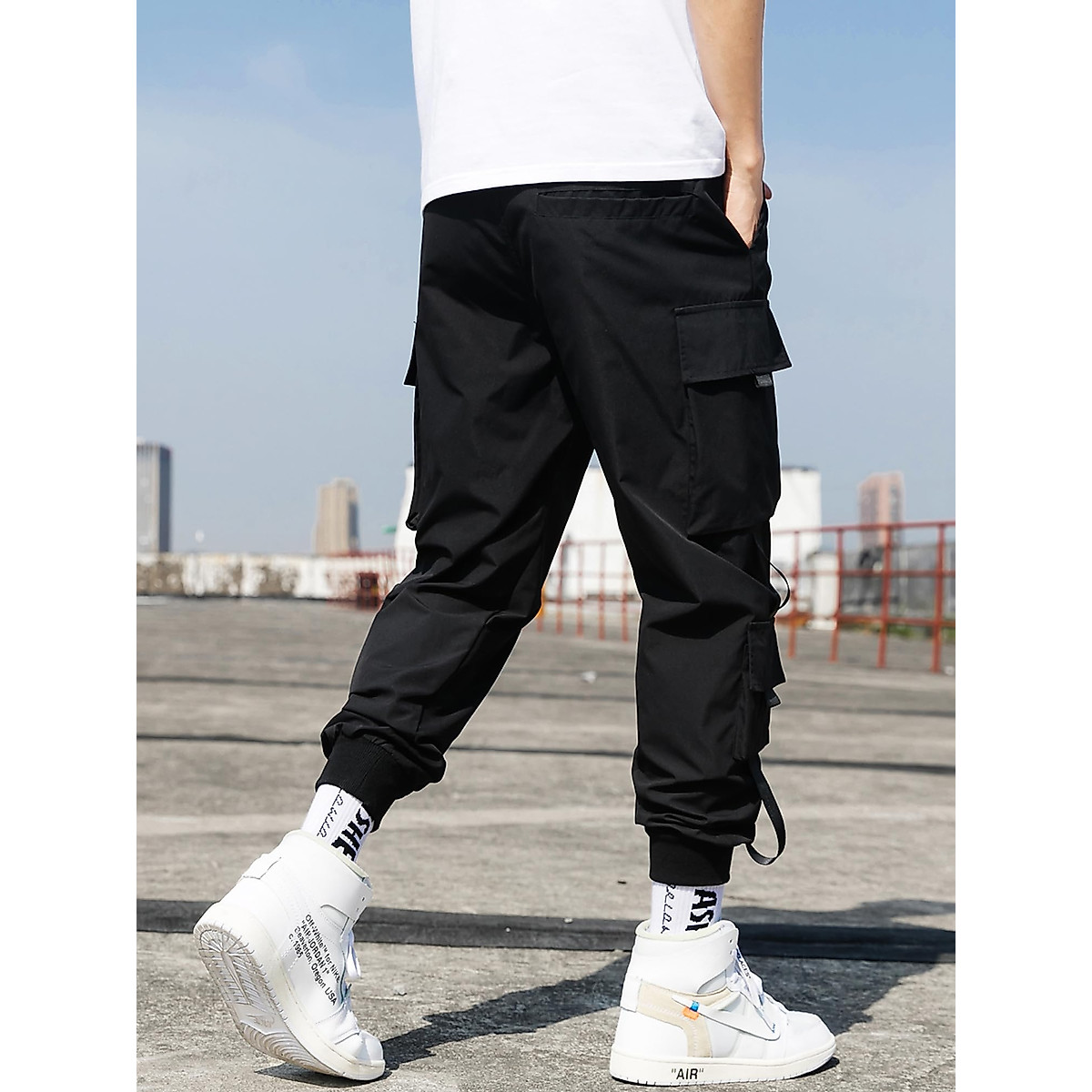 Ambcol Men's Jogger Pants Punk Cargo Baggy Techwear Streetwear Hip Hop Women Unisex Sports Casual Pants Black-09 Large