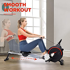 Winfita Magnetic Rower Machine, Foldable Rowing Machine for Home Use with 16 Levels of Quiet Magnetic Resistance, LCD Monitor, Tablet Holder, Oversize Seat Cushion, App Supported