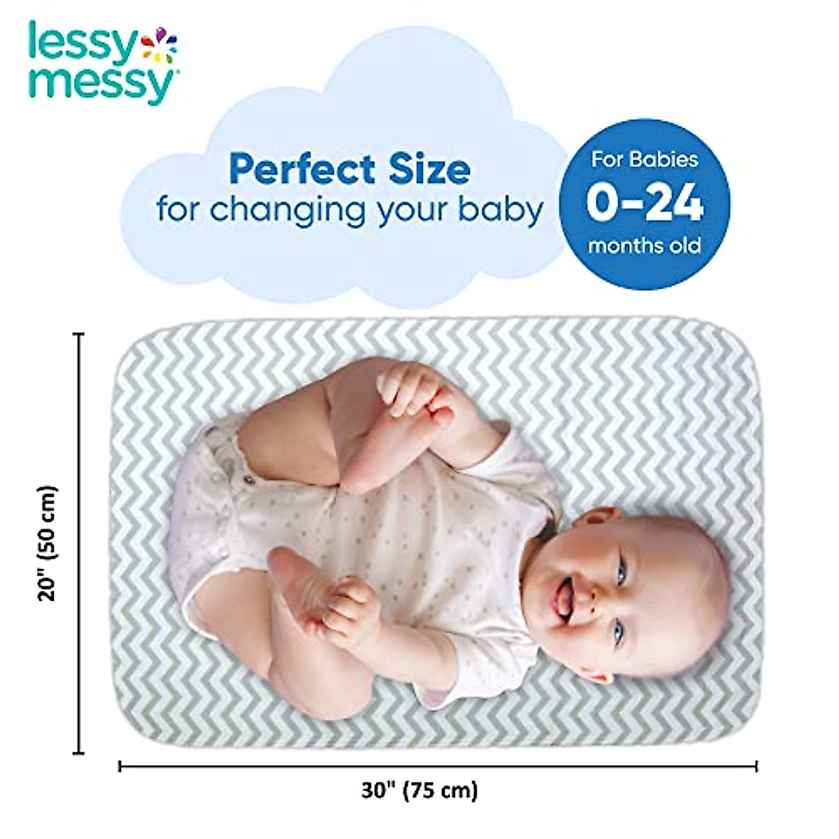 Lessy Messy Diaper Changing Mat - Travel Changing Pad-The Only Baby Changing Mat That is Washer Dryer Safe Portable Changing pad for Baby Extra Large Wipeable Changing pad (Grey)