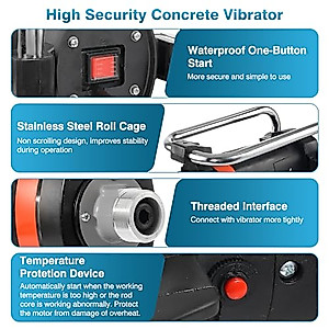 IRONWALLS Power Concrete Vibrators Hand Held, 1500W 18,000RPM 2HP Portable Electric Concrete Vibrator Construction Insertion Vibrator with 14-3/4ft Flexible Shaft, Commercial Concrete Tools