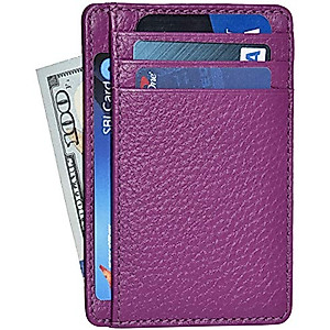 Leather Minimalist Wallet for Men & Women RFID Front Pocket Leather Card Holder Wallets (Fuchsia, Small)