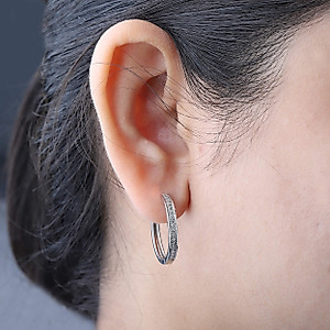 NATALIA DRAKE 1/10 Cttw Small Hoop Diamond Earrings for Women in Rhodium Plated 925 Sterling Silver