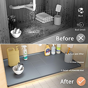 KRZKRZ Under Sink Mat 34x22,Multi-role Under the Sink Mat,Under Sink Mats for Kitchen Waterproof ,Thick Silicone Under Kitchen Sink Mat ,Grey Under Sink Tray can Store and Protect Bathroom,Cabinet.