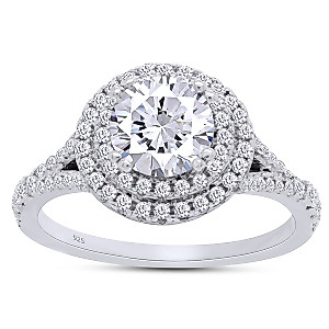 SAVEARTH DIAMONDS 6MM Center Round Cut Sparkling Cubic Zirconia Split Shank Double Halo Engagement Ring In 14k White Gold Over Sterling Silver Jewelry For Women Gifts For Her-6.5